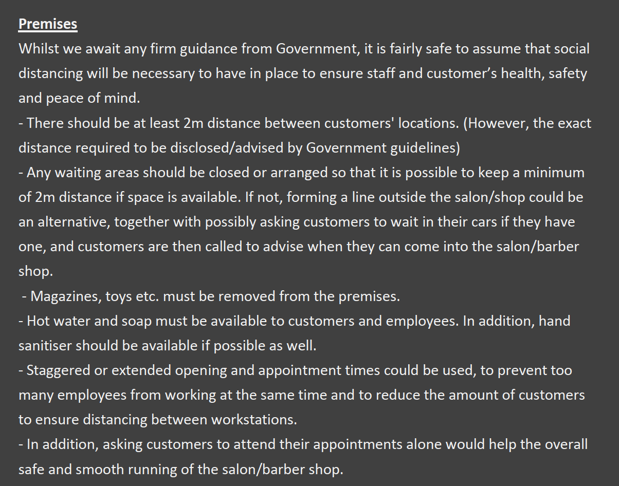 Hair and Barber Council Back-to-Work Plan - Professional Hairdresser